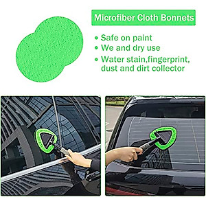 JUSTTOP Windshield Cleaning Tool, Car Window Cleaner with Unbreakable Extendable Long-Reach Handle and Washable Reusable Microfiber Cloth, Car Exterior Accessories, Green