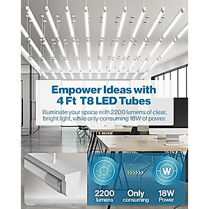 Sunco 10 Pack T8 LED Tubes 4FT Fluorescent Replacement, 48 Inch, 18W, 2200LM, 6000K Daylight Deluxe, Single Ended Power, Type B, Ballast Bypass, Frosted Lens UL