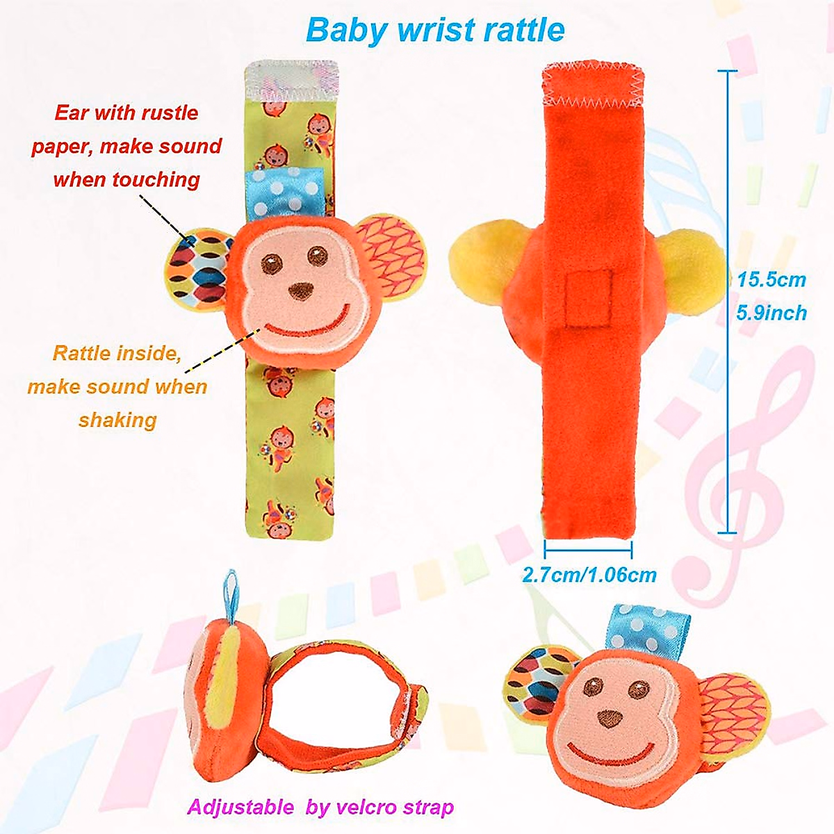 Baby Rattle Toy,Wrist Rattles Foot Finder Socks,Arm Hand Leg Ankle Rattle,Stuffed Infant Toys,Baby Shower, Birthday Holiday Birth Present Gift for Newborn Boy Girl Kids Toddler,8pcs