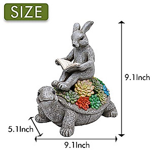 TERESA'S COLLECTIONS Garden Statues Rabbit Turtle Solar Easter Decoration Outdoor Statues Tortoise Bunny Statue Garden Gifts for Patio Balcony Porch Yard Decor, 9 inch