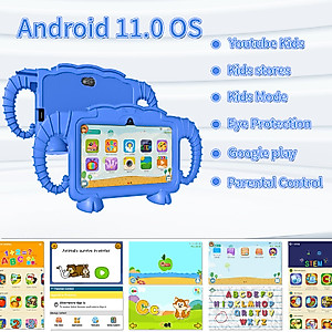 Aigopad Kids Tablet, 7 inch Android Tablet for Kids 3GB RAM 32GB ROM 128GB Expand Toddler Tablets with Shockproof Case, Bluetooth, GMS, WiFi, Parental Control, Dual Camera (Teal)