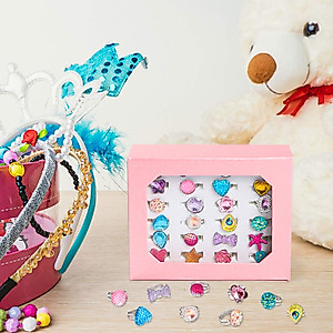 WATINC 24Pcs Adjustable Princess Pretend Jewelry Rings, Girl’s Jewelry Dress Up Play Toys, Rhinestone Gift Set in Box for Little Girls, No Duplication Diamond Ring for Children, Party Favors for Kids