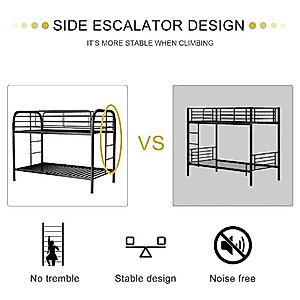 Aobabo Metal Bunk Bed Twin Over Twin, Full-Length Industrial Safety Rail Bunk Bed Frame with Ladder,Space Saving, Noise Free, Black