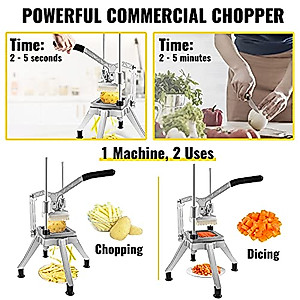 VEVOR Commercial Chopper w/ 4 Replacement Blades Commercial Vegetable Chopper Stainless Steel French Fry Cutter Potato Dicer & Slicer Commercial Vegetable Fruit Chopper for Restaurants & Home Kitchen