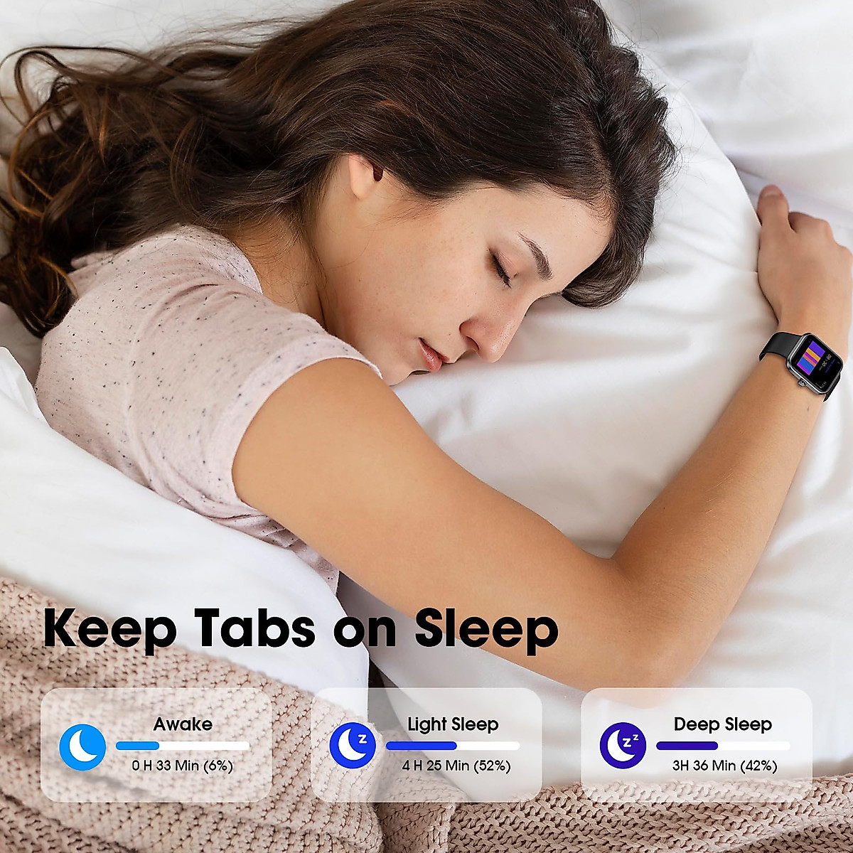 Pautios Smart Watch, Swimming Waterproof Fitness Tracker with Heart Rate, SpO2 and Sleep Monitor, 44mm Fitness Watch for Women Men, Step Calories Tracker, Smartwatch Compatible with iOS Android Phones