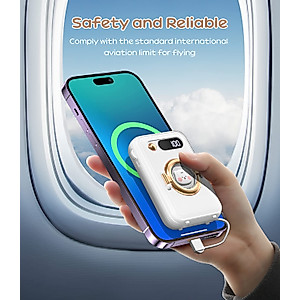 TTVCER Portable Charger 10000mAh, 22.5W USB C Small Cute Power Bank Fast Charging Compact Battery Pack with Built in 2 Cables and Precise led Digital Display,Compatible with iPhone,Tablet,Samsung