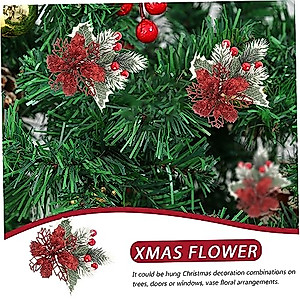 NOLITOY 4pcs Christmas Decor Flower Vases Decorative Clips Artificial Xmas Poinsettia Flowers Christmas Vase Decors Fake Poinsettia Flower Artificial Flower Pine Needles Decorations Metal