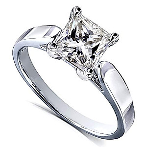 Kobelli Princess Moissanite Solitaire Peg Head Cathedral Engagement Ring 1 1/2 Carat 14k White Gold, 6.5