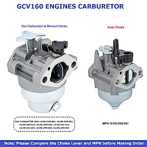 Panari GCV160 Manual Choke Carburetor for Honda GCV160A GCV160LA GCV160LE GCV160LA0 Engine Lawn Mower Pressure Washer