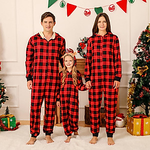 Weixinbuy Christmas Pajamas for Family 2024 Matching Sets Xmas Long Sleeve Onesie Pj Festival Party Sleepwear Jammies - Red, Women/M