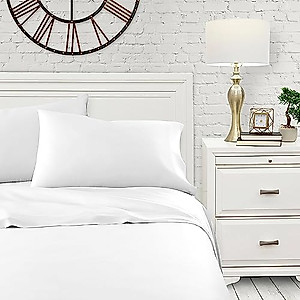 AIREOLUX 600 Thread Count 100% Cotton 4 Piece Bed Sheet Set, Bedding Queen Sheets Sateen Weave, Wrinkle Free, Soft & Silky, Low Pill, Fitted Sheet Fits Upto 18" Deep Pocket, White