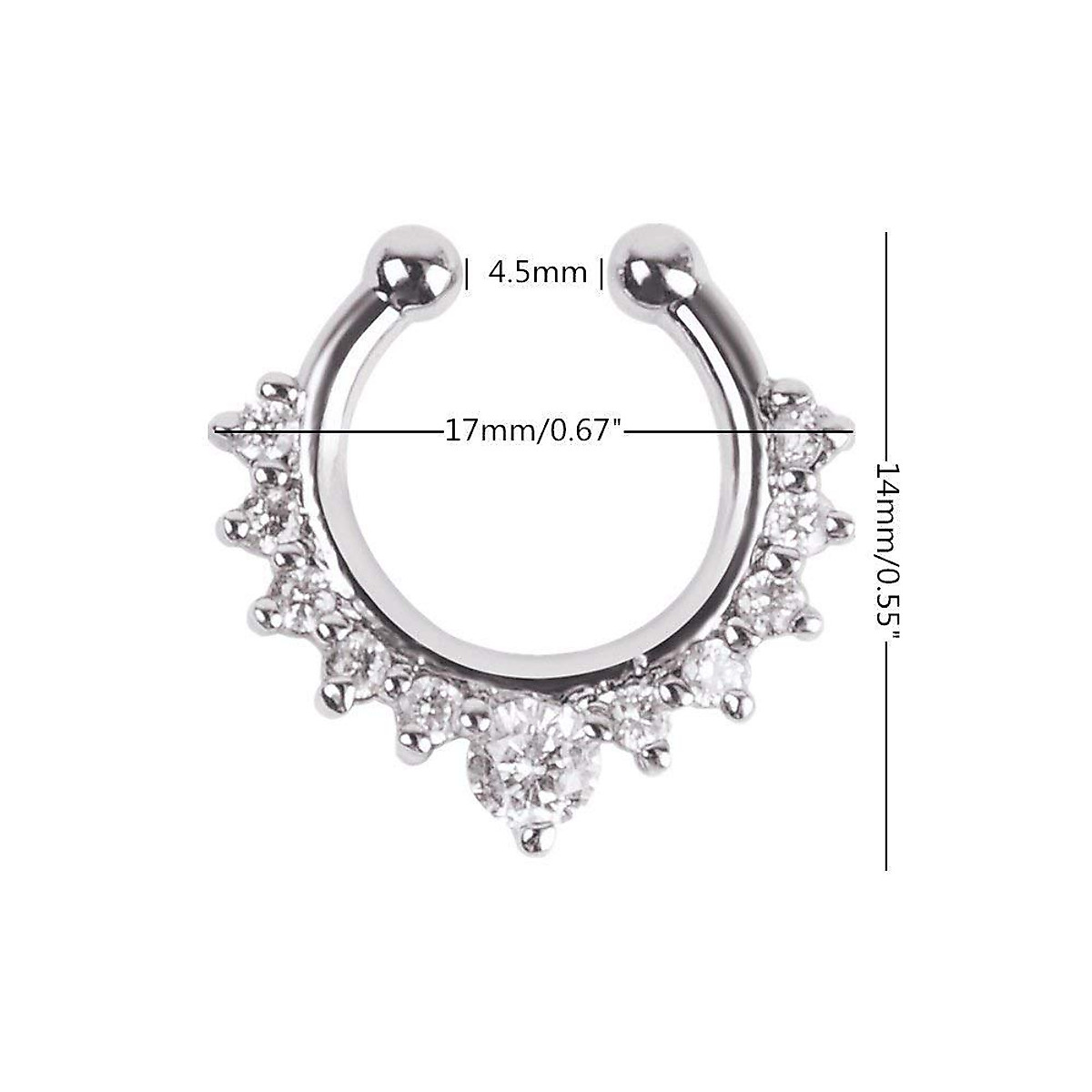 XUKEKOY 6pcs Fake Septum Clicker Nose Ring Rhinestone Non Piercing Hanger Clip Body Jewelry