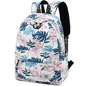 Mairle Lightweight School Bag Travel Backpack with Laptop Compartment For Teen Girls , Flowers and Leaves