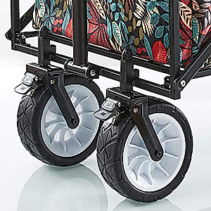 Suuim Collapsible Folding Wagon, Outdoor Folding Utility Wagon Outdoor Camping Trolley, Portable Handcart with Brake, Garden Utility Truck, for Picnic Fishi