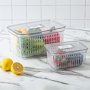 SIMPLEMADE 2 Pack Clear Berry Bins wit Vent - Berry Keeper Container, Fruit Produce Saver Food Storage Containers with Removable Drain Colander