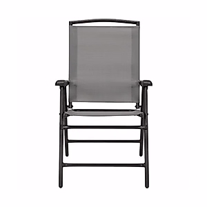 Four Seasons Courtyard Sunny Isles Outdoor Patio Foldable Arm Chairs Sling Fabric Steel Frame Seating Furniture Set, 4 Pack, Gray