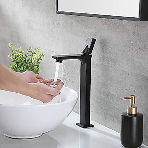 VAPSINT Tall Matte Black Bathroom Vessel Sink Faucet,Modern Single Handle Vessel Faucets Single Hole Vanity Mixer Bowl Tap Bathroom Sink Faucet with Water Hoses