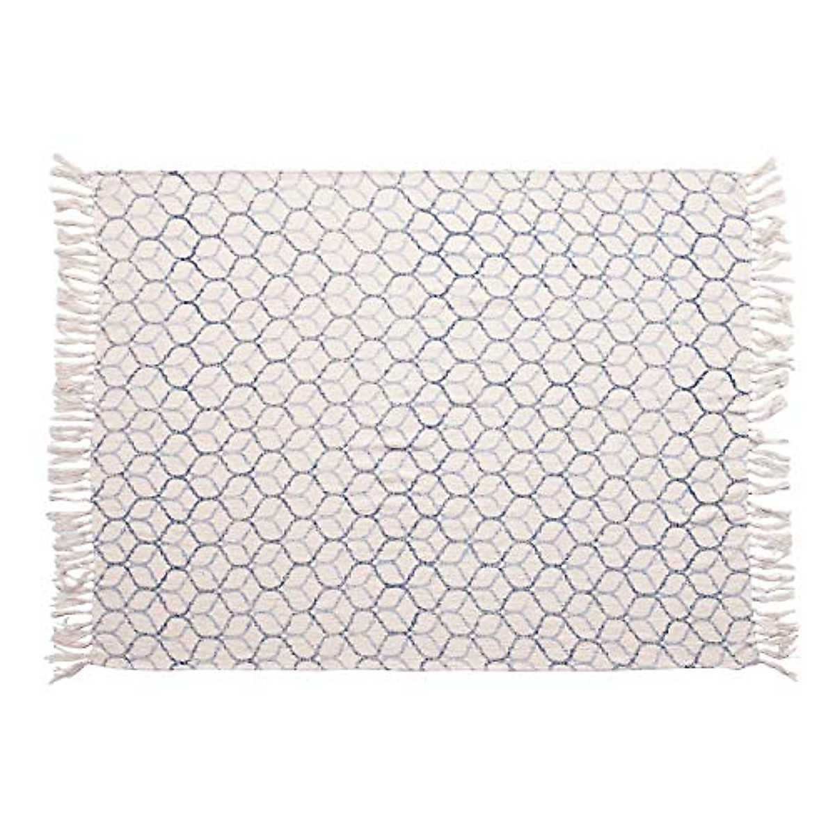 Creative Co-Op Stonewashed Cotton Blend Ogee Pattern & Tassels, Blue & Cream Color Throw