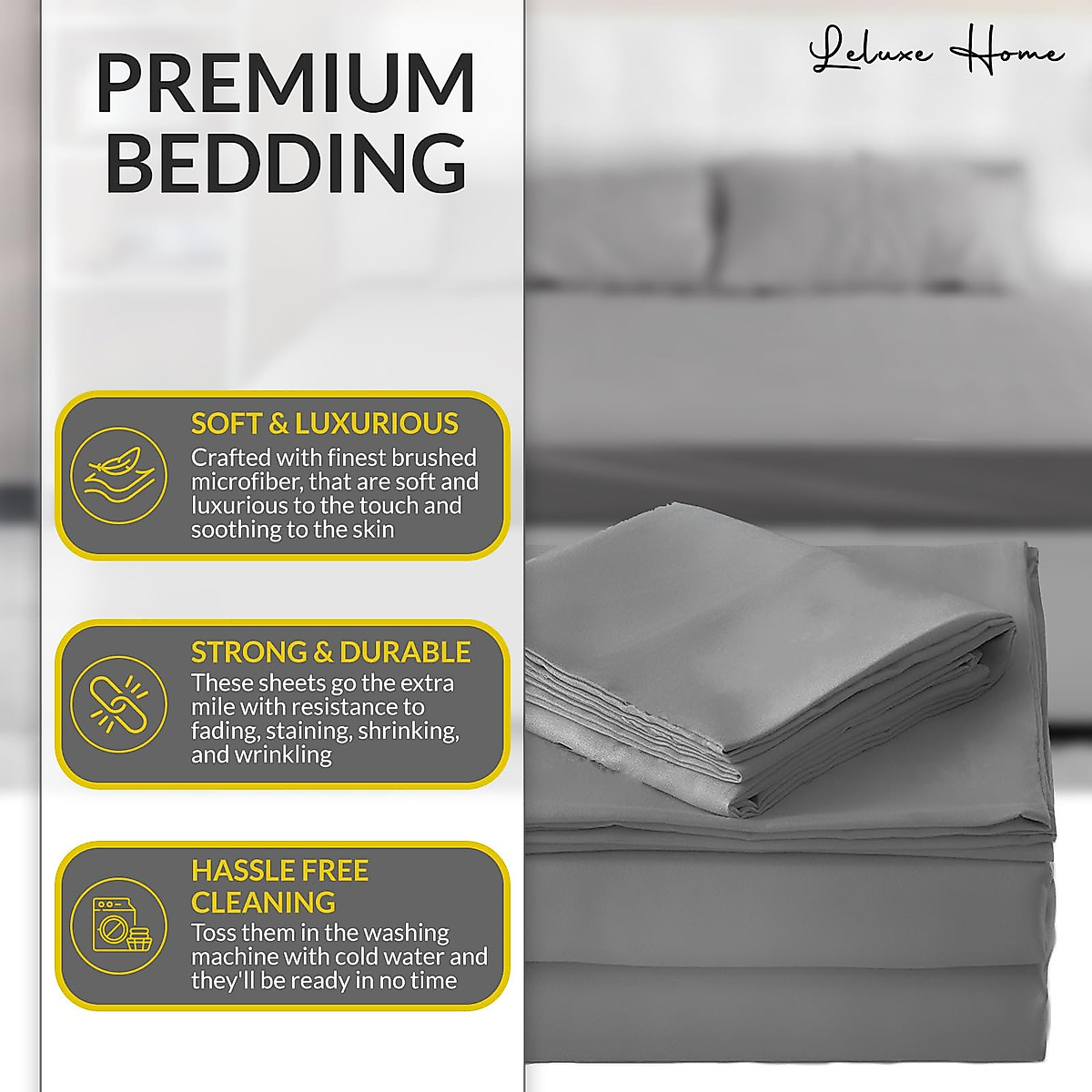 Leluxe Home Twin Sheets Set of 3-100% Microfiber Twin Size Sheets with Extra Soft and Wrinkle Free Sheet Set with Deep Pockets
