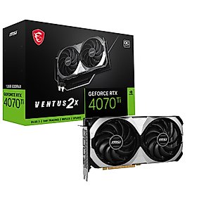 MSI Gaming GeForce RTX 4070 Ti 12GB GDRR6X 192-Bit HDMI/DP Nvlink TORX Fan 4.0 Ada Lovelace Architecture Graphics Card (RTX 4070 Ti Ventus 2X 12G OC), Black