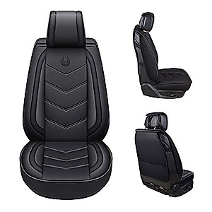OASIS AUTO Z Car Seat Covers Accessories 2 Piece Front Premium PU Leather Cushion Protector Universal Fit for Most Cars SUV Pick-up Truck, Automotive Vehicle Auto Interior Décor (OS-003 Black)