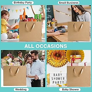 12 Pack Kraft Paper Bags, Large Gift Bags with Tissue Paper, Brown Paper Gift Bags with Ribbon Handles for Shopping, Small Business, Bridal Party, Wedding, Christmas and Holiday (12.5” x4.5” x11”)