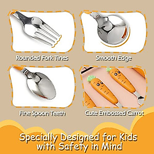 Toddler Utensils, FXFSTEEL Toddler Silverware Kids Spoons and Forks Set, Travel Utensils Flatware Set with Case for Kids, Toddler Cutlery includes Fork Spoon Grapefruit Spoon