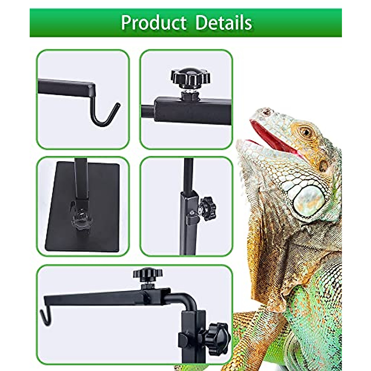 Reptile Tank Heat Lamp Stand Aquarium Stand - Reptile Terrarium Heat Light Stand - Adjustable Metal Heat Lamp Holder, Used for Amphibians, Lizards, Gecko, Tortoise, Snakes, Bearded Dragon, Chicks, etc
