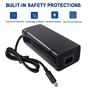 Replacement Charger for Xbox 360 E Power Supply, Power Supply Cord AC Adapter Replacement Charger Fit for Xbox 360 E