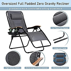 PHI VILLA Oversize XL Padded Zero Gravity Lounge Chair Family Lovers Pack with Wide Armrest Foldable Recliner, Set of 2, Support 400 LBS (Light Grey)