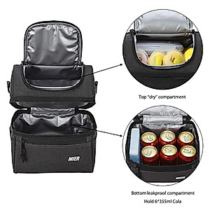 MIER Insulated Lunch Box 2 Compartment Lunch Bag and Expandable Lunch Pack for Men, Women, Black