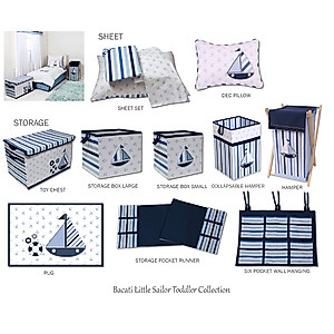 Bacati - Little Sailor Cotton Toddler Bedding Set for Boys (3 Piece Toddler Sheet Set)
