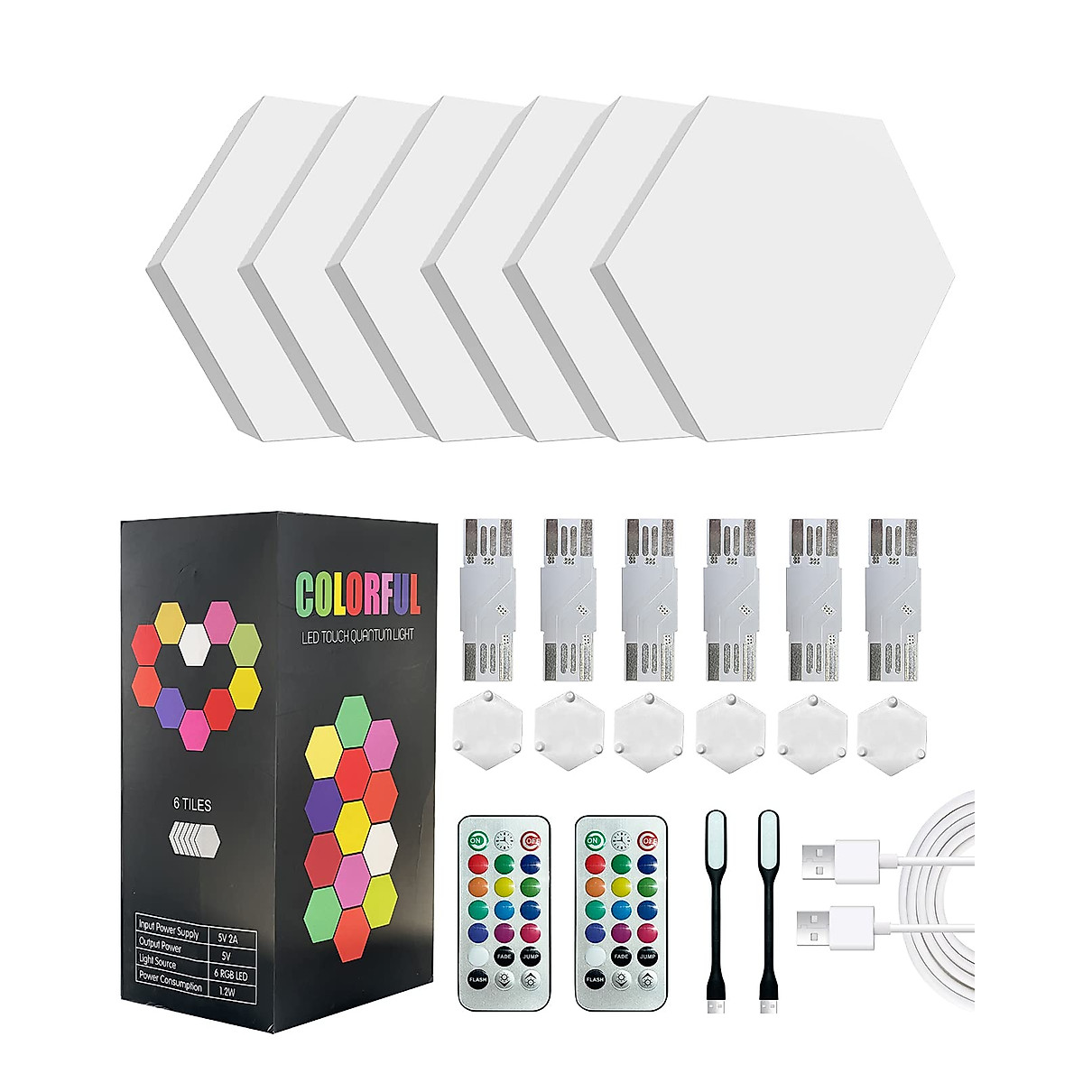 Hexagon Lights, RGB Hexagon Wall Lights with Remote, Smart Hexagonal Wall Panels, Touching LED Wall Lights with USB-Power, Splicing DIY Color-Changing Gaming Lights Used in Gift, Bedroom Decor-6 Packs