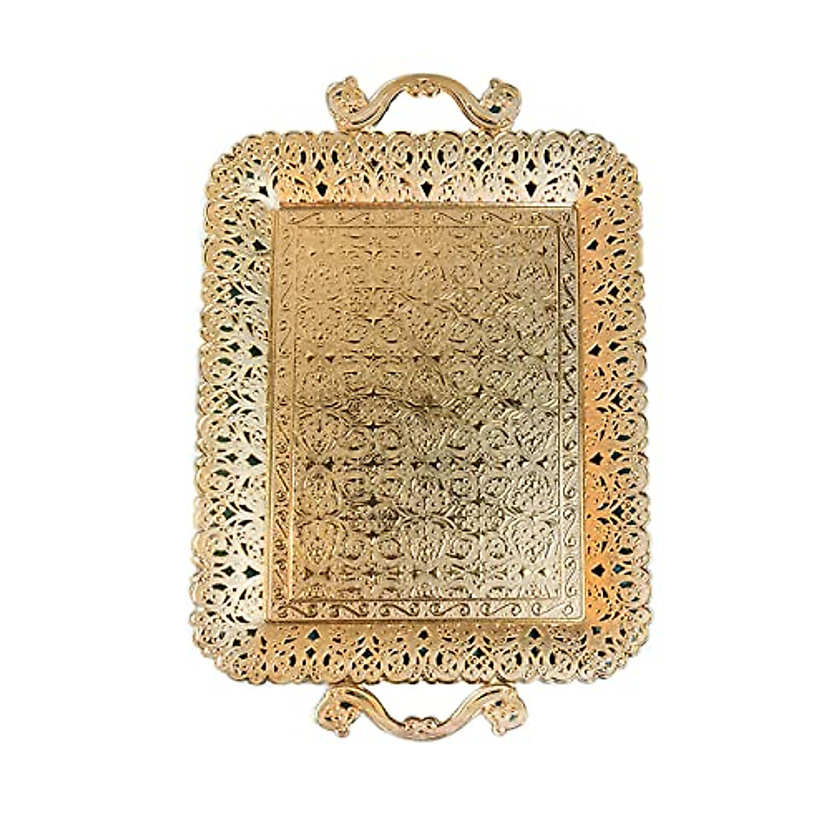 chancegift Turkish Tea Coffee Beverage Dinning Serving Tray with Handled Ottoman Motif Decorative Middle Table Drink Bathroom Rectangular Suitable for Gift (16.5x10.7x1 INC) 42x28x2cm Gold, (A2022)