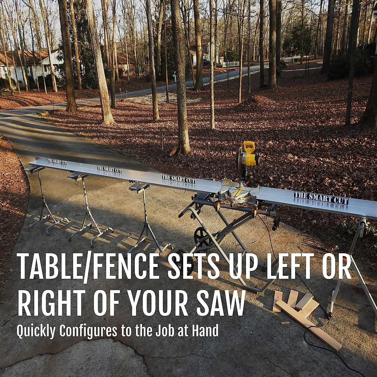 THE SMART CUT Aluminum Table Fence 9 ft with Universal Saw Attachment Mounts | For Any Portable Chop or Miter Saw Stand | Compact & Lightweight | Easy Setup Jobsite Table