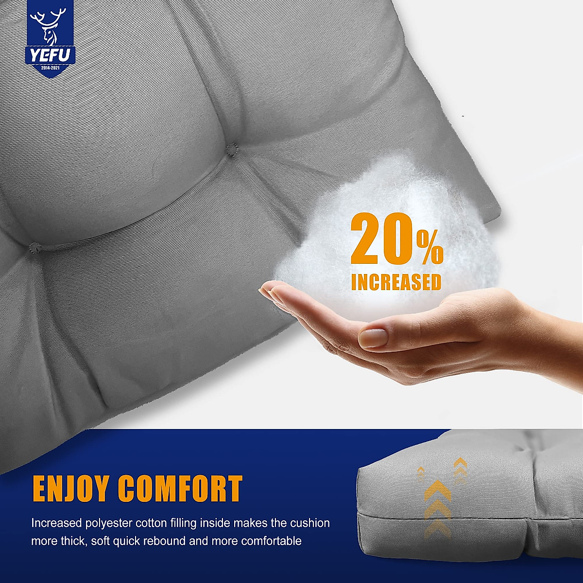 YEFU Adirondack Chair Cushion, Rocking Chair Cushions high Back, Thickened Patio Chair pad for Indoor and Outdoor, 49x20x5 inch, Gray, 2-Pack