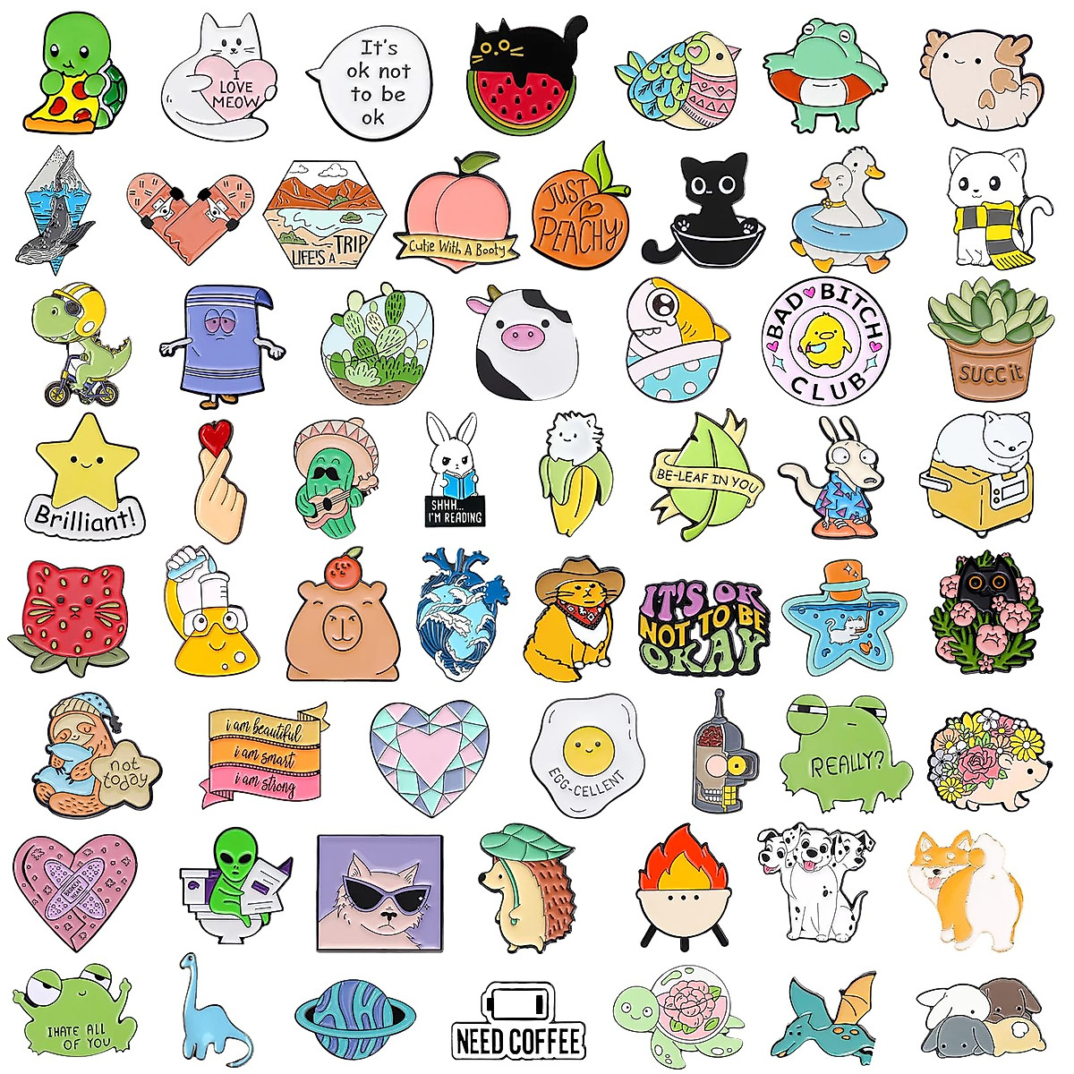 50-Pack Mixed Enamel Brooch Bulk Set,Lapel Badges, Cartoon Plant Enamel Pin Sets, Funny Button Pins Jewelry for Backpack Cloths Hats Jacket Decoration (50 PCS)