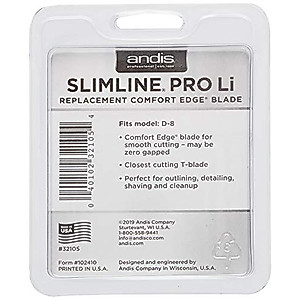 Andis Carbon Stainless-Steel Deep-Tooth Replacement T-Blade – for Model D-8, Slim-Line Pro-Li Cord/Cordless Trimmer - Close & Sharp Cutting, Zero-Gapped, Dependable & Long-Life Blade – Silver