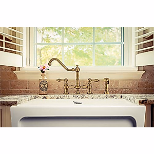 Whitehaus Collection WHKBTLV3-9201-NT-AB Vintage III Plus Bridge Faucet with Long Traditional Swivel Spout, Lever Handles and Solid Brass Side Spray, One Size, Antique Brass