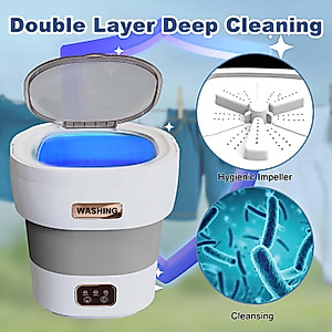 Portable Washing Machine, 15L 2 in 1 Foldable Small Washer with Spin Dry, Mini Labadora Portatil Deep cleaning for Baby Clothes, Underwear, Socks, Apartment, Dorm, Travel, RV Camping Laundry