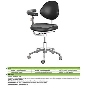 Adjustable Doctor's Stool Assistant Chair+360 Degree Rotation Armrest PU Black QY600