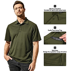 Haimont Polo Shirts for Men Short Sleeve Lightweight Golf Business Casual Polo Shirts, Moisture Wicking, Quick Dry, Army Green, L