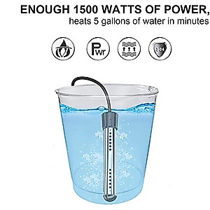 Immersion Water Heater, Bucket Water Heater, Submersible Water Heater 304 Stainless Steel Guard, Pool Heaters for Boiling Bath Water to Heat 5 Gallons of Water in Minutes-U.S Standard