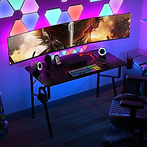 It's_Organized Gaming Desk 47 inch K-Frame Design Computer Desk, Home Office Desk Table Professional Gamer Workstation with Cup Holder Headphone Hook Controller Stand Free Mousepad, Black