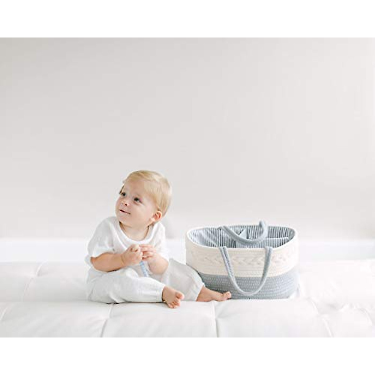 Stroller Society Diaper Caddy Organizer for Baby, Nursery Storage Basket, Cotton Rope Storage Basket (Gray)