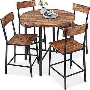 Best Choice Products 5-Piece Modern Round Counter Height Dining Set for Home Kitchen, Dining Room w/ 4 Chairs, 1.5in Thick Table - Brown