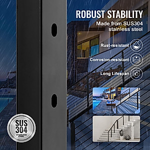 VEVOR Cable Support Post, 42" Height, 2" Width, Steel with 30° Angled Holes for Stairs, 12 Holes Pre-Drilled, Made of SUS304 Stainless Steel, Includes Horizontal/Curved Bracket, Single Unit, Black