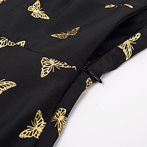 Belle Poque Black Butterfly Print A-line Swing Wedding Guest Cocktail Party Christmas Dresses 1950s Vintage Sleeveless Dress XL