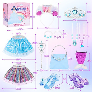 Princess Dress Up Shoes and Jewelry Boutique -Girls Pretend Play Set w Cloak & Tutu Skirt, 3 Pairs Princess Shoes Pretend Accessories Toddlers Beauty Birthday Gifts Toys Years3+