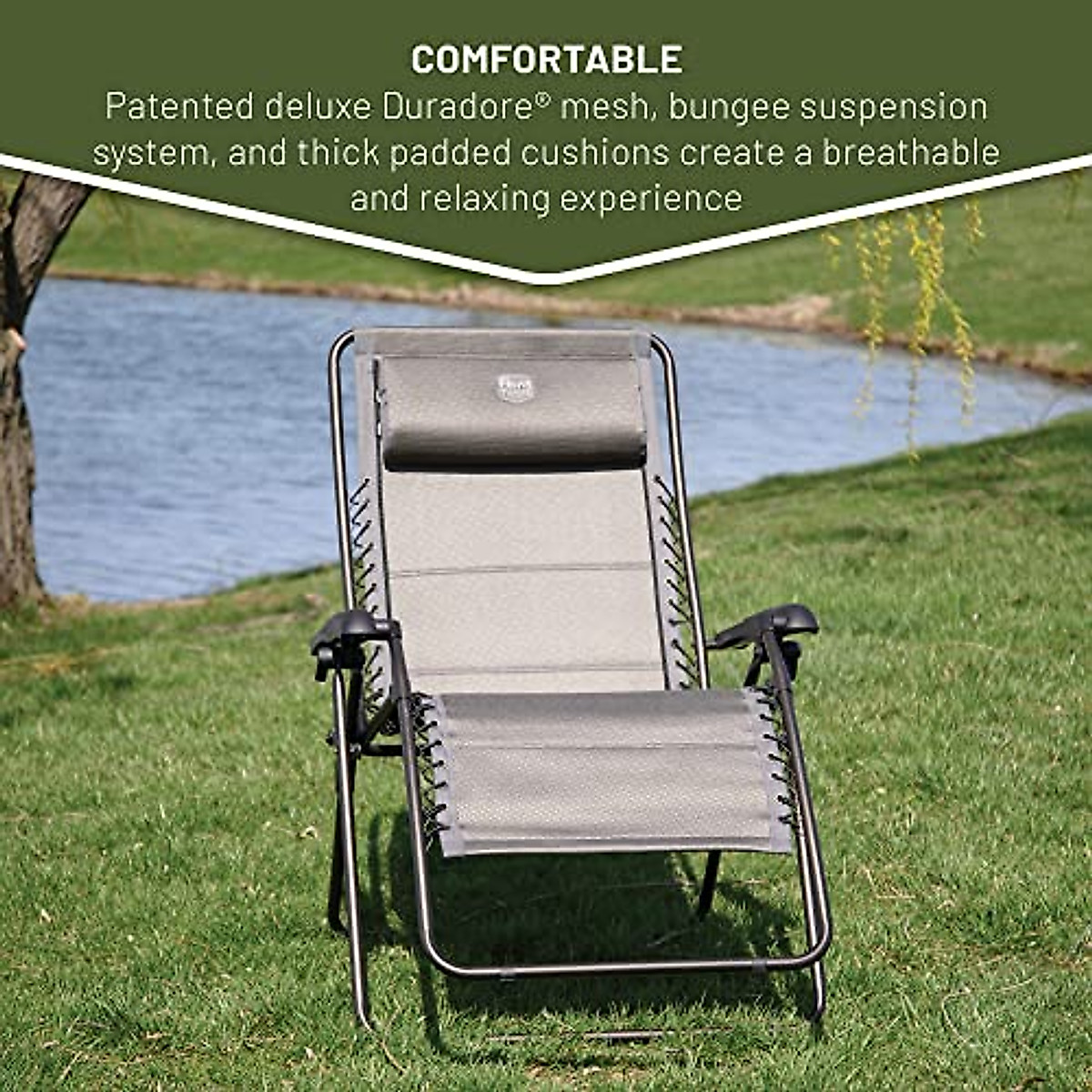 Timber Ridge Balsam Deluxe Zero Gravity Lounger Oversize Outdoor Recliner Chair, Grey